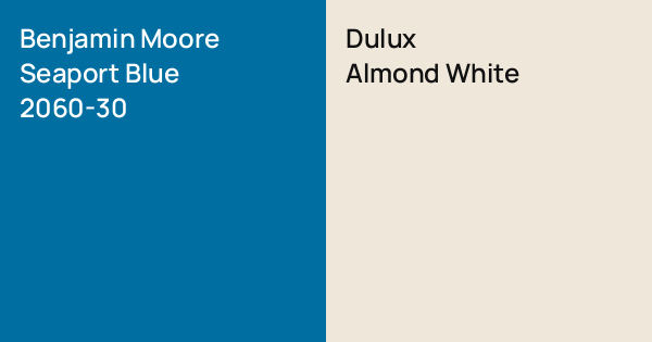 Benjamin Moore Seaport Blue vs. Dulux Almond White comparison
