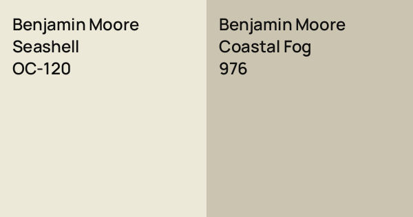 Benjamin Moore Seashell vs. Benjamin Moore Coastal Fog comparison