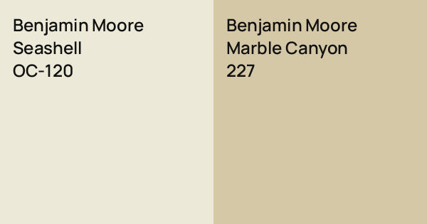 Benjamin Moore Seashell vs. Benjamin Moore Marble Canyon comparison