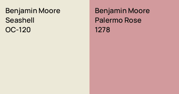 Benjamin Moore Seashell vs. Benjamin Moore Palermo Rose comparison