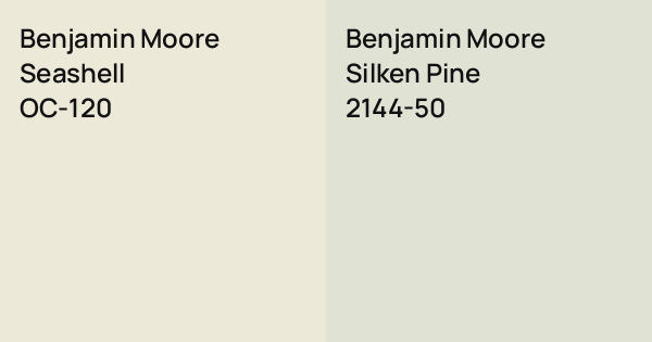 Benjamin Moore Seashell vs. Benjamin Moore Silken Pine comparison