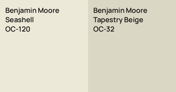 Benjamin Moore Seashell vs. Benjamin Moore Tapestry Beige comparison