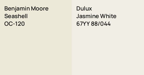 Benjamin Moore Seashell vs. Dulux Jasmine White comparison