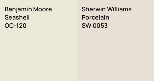 Benjamin Moore Seashell vs. Sherwin Williams Porcelain comparison
