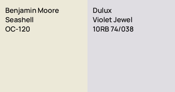 Benjamin Moore Seashell vs. Dulux Violet Jewel comparison