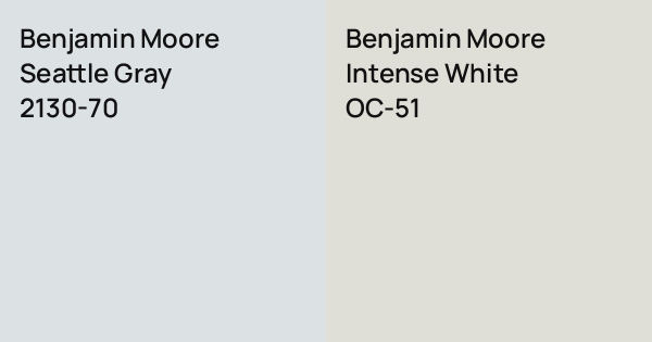 Benjamin Moore Seattle Gray vs. Benjamin Moore Intense White comparison