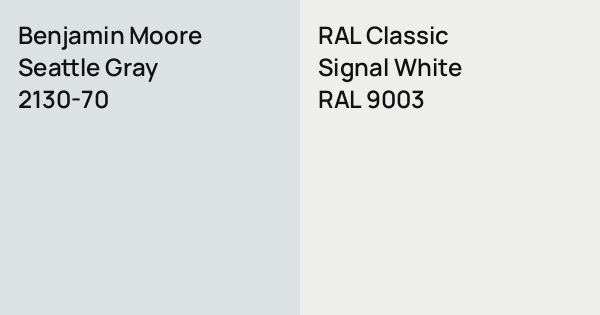Benjamin Moore Seattle Gray vs. RAL Classic Signal White comparison