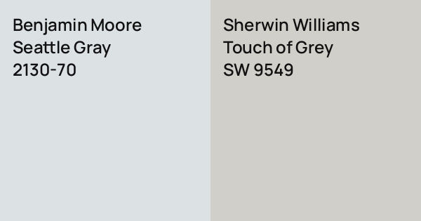 Benjamin Moore Seattle Gray vs. Sherwin Williams Touch of Grey comparison
