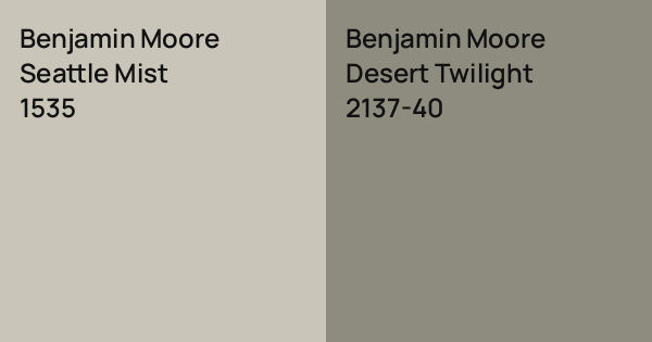 Benjamin Moore Seattle Mist vs. Benjamin Moore Desert Twilight comparison