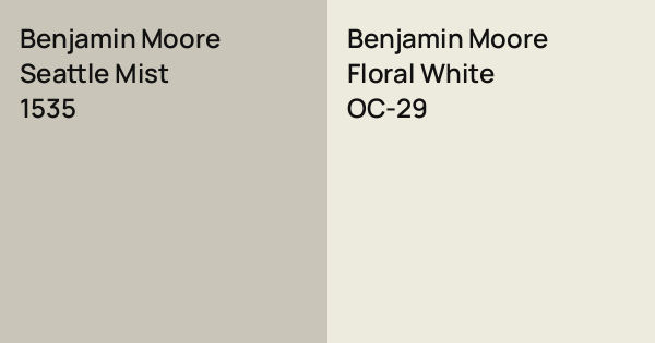 Benjamin Moore Seattle Mist vs. Benjamin Moore Floral White comparison
