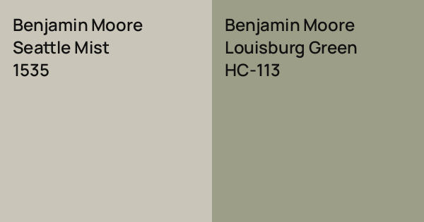 Benjamin Moore Seattle Mist vs. Benjamin Moore Louisburg Green comparison