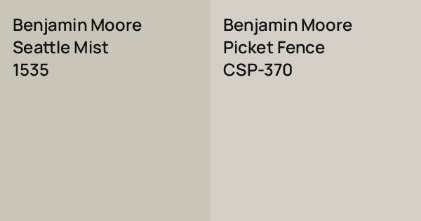 Benjamin Moore Seattle Mist vs. Benjamin Moore Picket Fence comparison