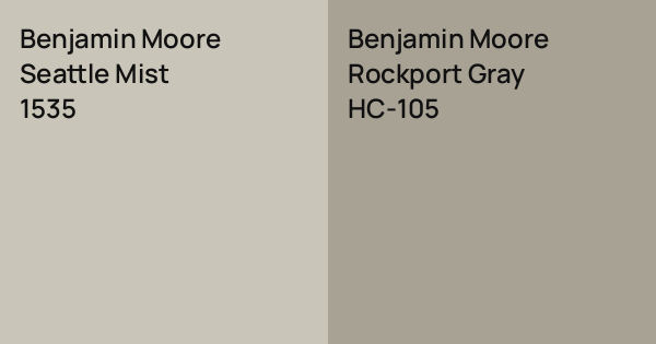 Benjamin Moore Seattle Mist vs. Benjamin Moore Rockport Gray comparison