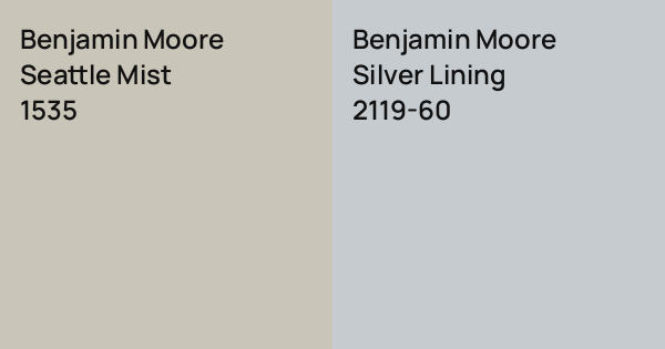 Benjamin Moore Seattle Mist vs. Benjamin Moore Silver Lining comparison