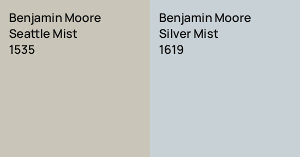 Benjamin Moore Seattle Mist vs. Benjamin Moore Silver Mist comparison