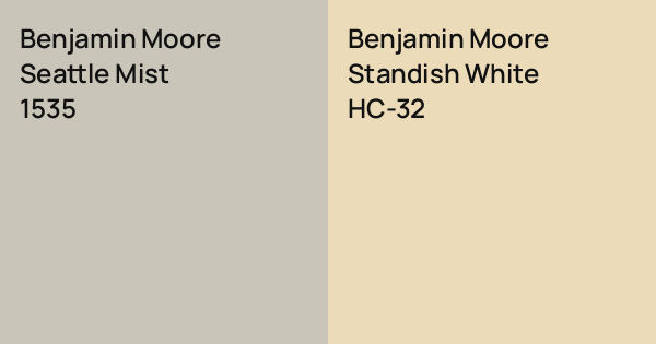 Benjamin Moore Seattle Mist vs. Benjamin Moore Standish White comparison