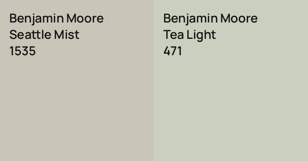 Benjamin Moore Seattle Mist vs. Benjamin Moore Tea Light comparison