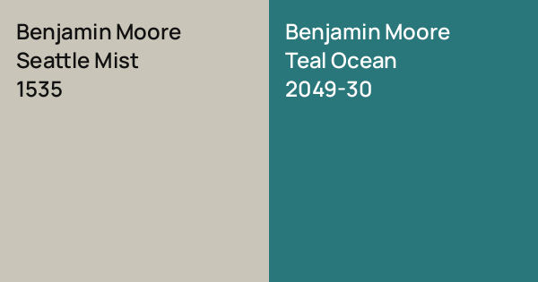 Benjamin Moore Seattle Mist vs. Benjamin Moore Teal Ocean comparison