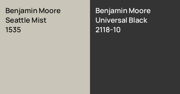 Benjamin Moore Seattle Mist vs. Benjamin Moore Universal Black comparison
