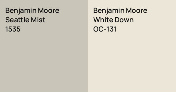 Benjamin Moore Seattle Mist vs. Benjamin Moore White Down comparison