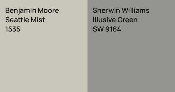 Benjamin Moore Seattle Mist vs. Sherwin Williams Illusive Green comparison