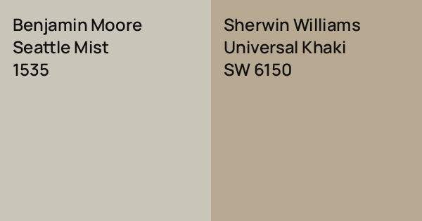 Benjamin Moore Seattle Mist vs. Sherwin Williams Universal Khaki comparison