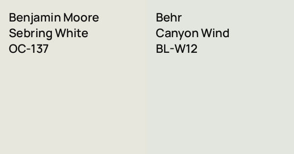 Benjamin Moore Sebring White vs. Behr Canyon Wind comparison