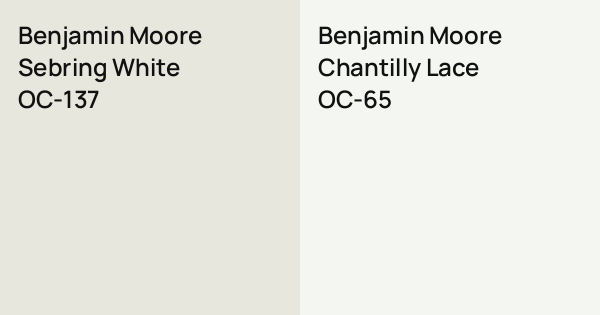 Benjamin Moore Sebring White vs. Benjamin Moore Chantilly Lace comparison