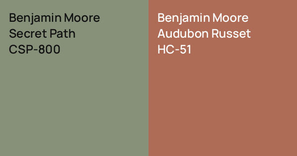 Benjamin Moore Secret Path vs. Benjamin Moore Audubon Russet comparison