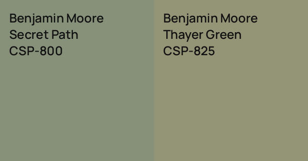 Benjamin Moore Secret Path vs. Benjamin Moore Thayer Green comparison