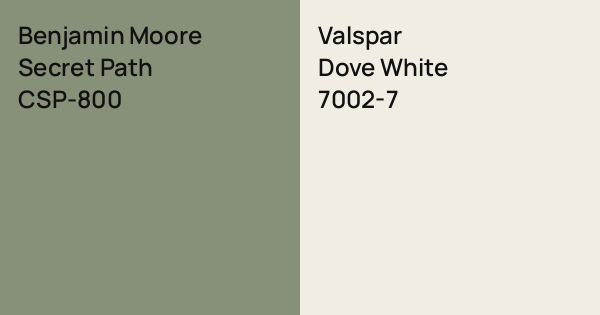 Benjamin Moore Secret Path vs. Valspar Dove White comparison