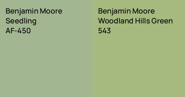 Benjamin Moore Seedling vs. Benjamin Moore Woodland Hills Green comparison