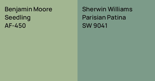 Benjamin Moore Seedling vs. Sherwin Williams Parisian Patina comparison
