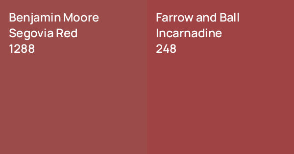 Benjamin Moore Segovia Red vs. Farrow and Ball Incarnadine comparison