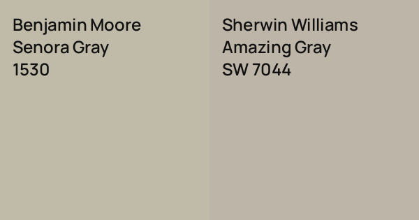 Benjamin Moore Senora Gray vs. Sherwin Williams Amazing Gray comparison