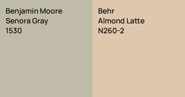 Benjamin Moore Senora Gray vs. Behr Almond Latte comparison
