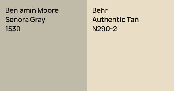 Benjamin Moore Senora Gray vs. Behr Authentic Tan comparison