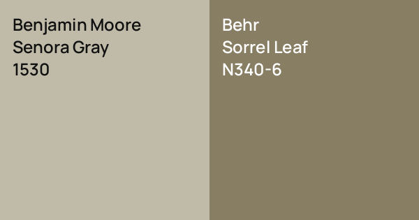 Benjamin Moore Senora Gray vs. Behr Sorrel Leaf comparison