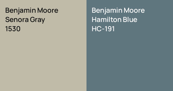 Benjamin Moore Senora Gray vs. Benjamin Moore Hamilton Blue comparison