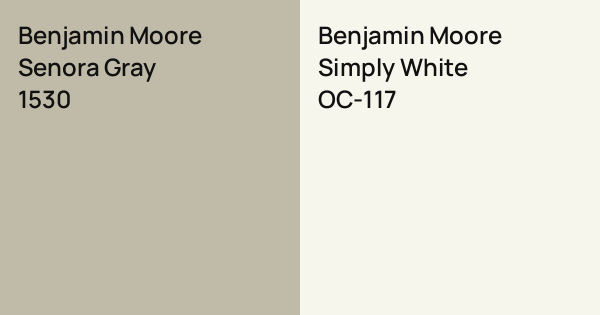 Benjamin Moore Senora Gray vs. Benjamin Moore Simply White comparison