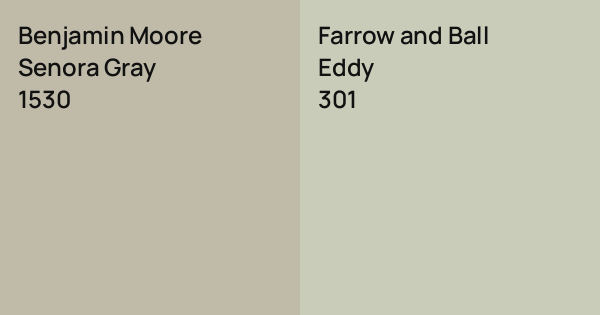 Benjamin Moore Senora Gray vs. Farrow and Ball Eddy comparison