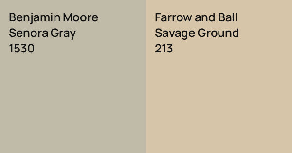 Benjamin Moore Senora Gray vs. Farrow and Ball Savage Ground comparison