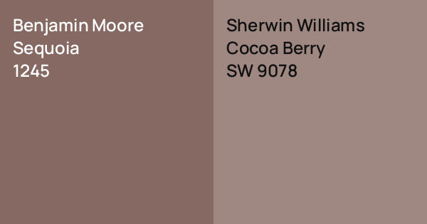 Benjamin Moore Sequoia vs. Sherwin Williams Cocoa Berry comparison