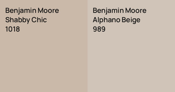 Benjamin Moore Shabby Chic vs. Benjamin Moore Alphano Beige comparison