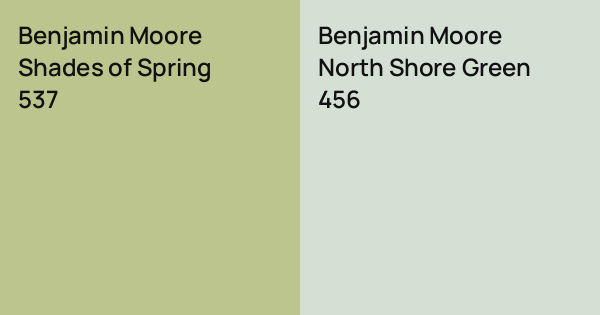 Benjamin Moore Shades of Spring vs. Benjamin Moore North Shore Green ...