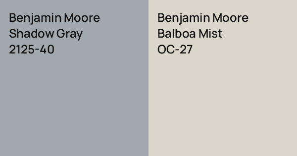 Benjamin Moore Shadow Gray vs. Benjamin Moore Balboa Mist comparison