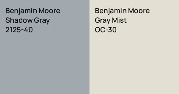 Benjamin Moore Shadow Gray vs. Benjamin Moore Gray Mist comparison