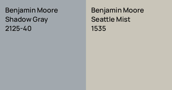 Benjamin Moore Shadow Gray vs. Benjamin Moore Seattle Mist comparison