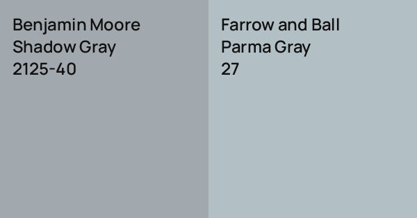 Benjamin Moore Shadow Gray vs. Farrow and Ball Parma Gray comparison