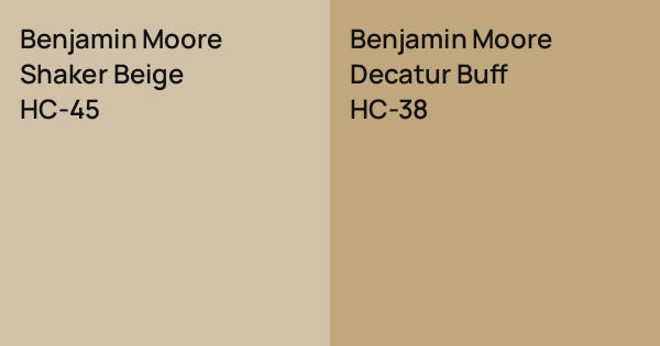 Benjamin Moore Shaker Beige vs. Benjamin Moore Decatur Buff comparison
